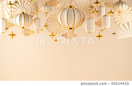 Chinese beige luxury background with pedestal,...-插圖素材 [93014420] - PIXTA圖庫
