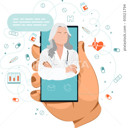 The doctor is on the phone Call a doctor Online...-插圖素材 [93021794 ...