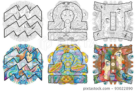 Air Signs Zodiac Libra, Gemini, Aquarius with... - Stock Illustration ...