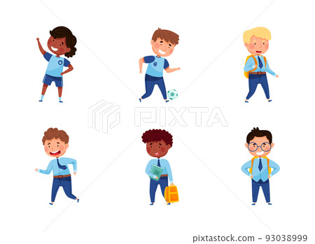 Back to School with Kids Wearing Blue Uniform... - Stock Illustration ...