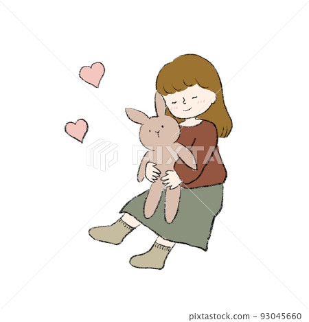 A girl hugging a retro-touch rabbit - Stock Illustration [93045660] - PIXTA