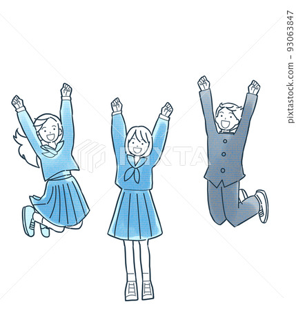 three students jump - Stock Illustration [93063847] - PIXTA
