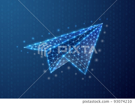 Paper airplane polygonal symbol with binary... - Stock Illustration ...