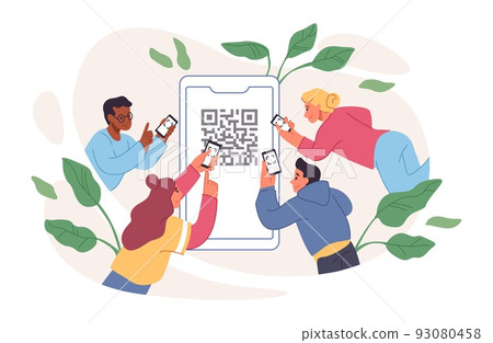 People scanning QR code. Card payment by phone.... - Stock Illustration ...