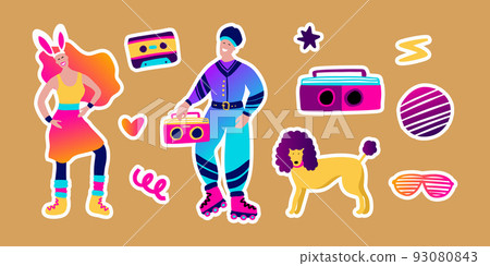80s retro music party sticker set - Stock Illustration [93080843] - PIXTA