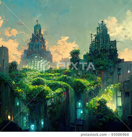 Otherworldly building scenery - Stock Illustration [93086968] - PIXTA