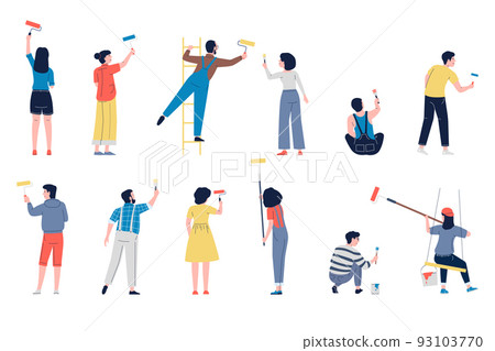 People painting on wall with paint, home... - Stock Illustration ...