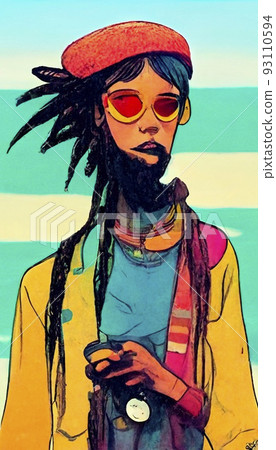 Abstract drawn Rastaman with dreadlocks and... - Stock Illustration ...