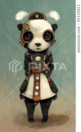 A steampunk panda survivor in protective... - Stock Illustration ...