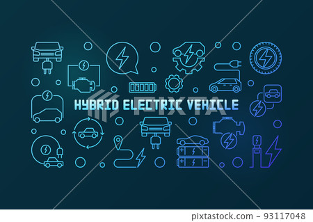 Hybrid electric vehicle blue horizontal outline... - Stock Illustration ...