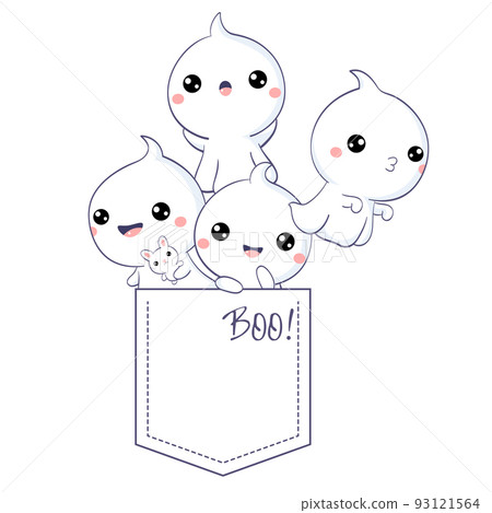 Cute kawaii little ghosts in pocket. Baby print... - Stock Illustration ...
