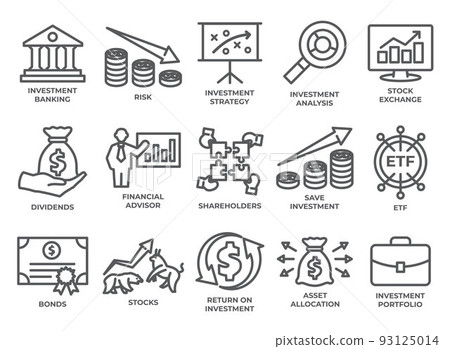 Investment line icons set on white background - Stock Illustration ...