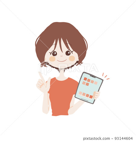 Illustration of a girl holding an ipad (tablet)... - Stock Illustration ...