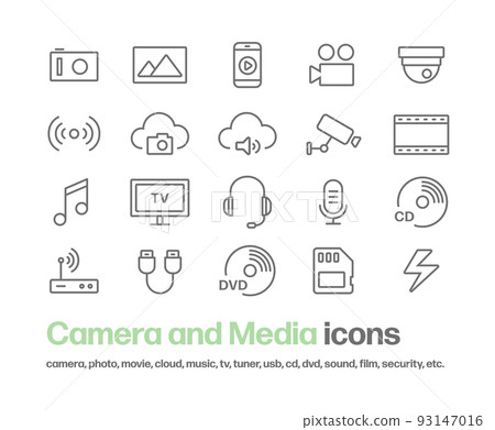 Media line drawing icon set such as camera,... - Stock Illustration ...