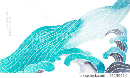 Chinese wave decorations with blue watercolor... - Stock Illustration ...
