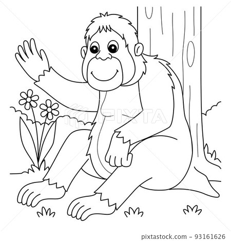 Orangutan Animal Coloring Page for Kids - Stock Illustration [93161626 ...