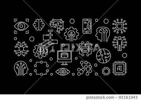 AI technology horizontal vector banner in thin... - Stock Illustration ...