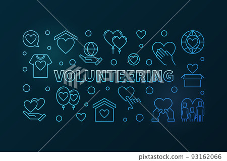 Volunteering vector blue horizontal banner in... - Stock Illustration ...