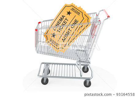 Shopping cart with cinema tickets, 3D rendering - Stock Illustration ...