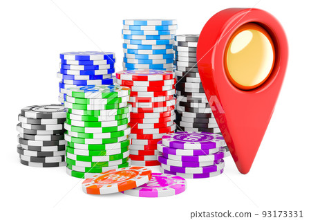 Casino tokens with map pointer. 3D rendering - Stock Illustration ...
