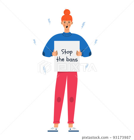 A young red-haired girl with a poster - Stop... - Stock Illustration ...