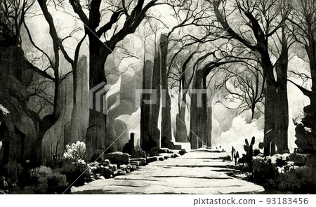 水墨畫的林蔭小路-插圖素材 [93183456] - PIXTA圖庫