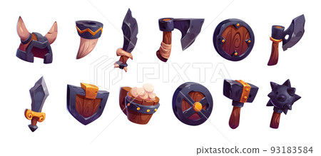 Viking game props icons, ui rpg game design assets-插圖素材 [93183584 ...