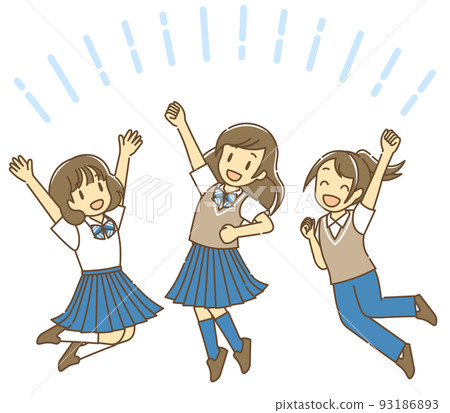 Three high school students jumping in... - Stock Illustration [93186893 ...