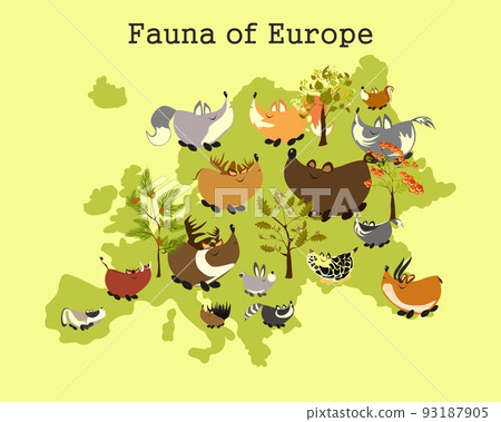 Fauna of Europe. Animal map of Europe. Children... - Stock Illustration ...