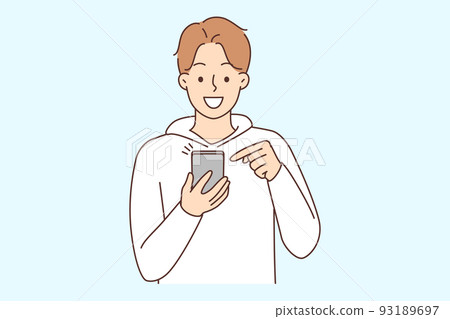 Smiling man using cellphone texting - Stock Illustration [93189697] - PIXTA