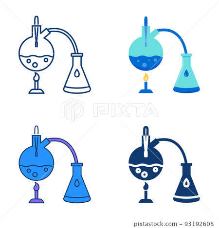 Distillation process icon set in flat and line... - Stock Illustration ...