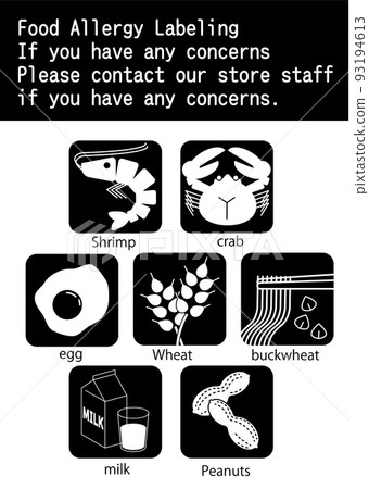 Food allergy display for stores monochrome English - Stock Illustration ...