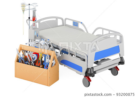 Adjustable hospital bed with tool box. Service... - Stock Illustration ...