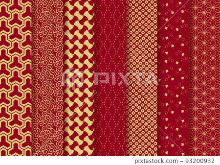 Japanese Pattern Set Illustration Red and Gold:... - Stock Illustration ...