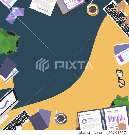 Flat View Work Table With Colagues Preparing... - Stock Illustration ...