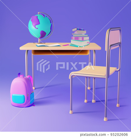 3d School Desk Table Chair and Accessory Study... - Stock Illustration ...