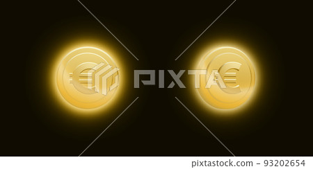 Set of gold euro coins with a bright glow on... - Stock Illustration ...