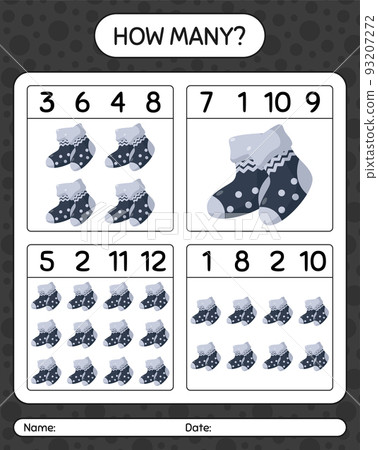 How many counting game with sock. worksheet for... - Stock Illustration ...