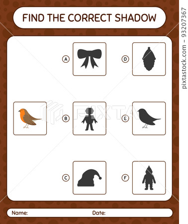 Find the correct shadows game with robin bird.... - Stock Illustration ...