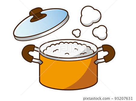 Cooking rice in a pot Finished cooking There is... - Stock Illustration ...