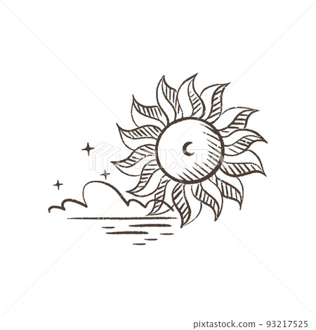 Sunrise of the magical sun Boho, vector art of... - Stock Illustration ...