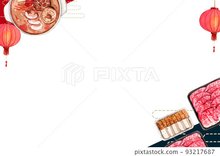 Chinese hot pot frame watercolor png - Stock Illustration [93217687 ...