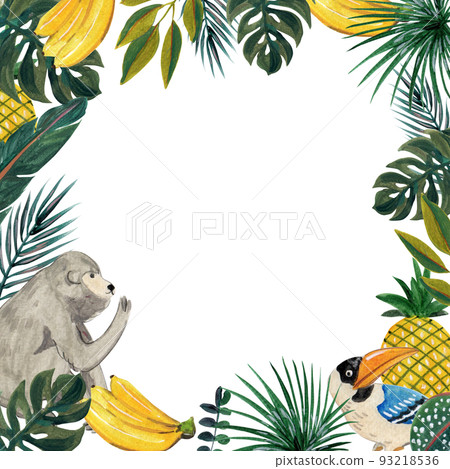 Tropical wildlife frame watercolor png - Stock Illustration [93218536 ...