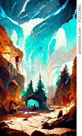 limestone cavern, limestone grotto, cave - Stock Illustration [93221661 ...