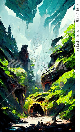 limestone cavern, limestone grotto, cave - Stock Illustration [93221669 ...