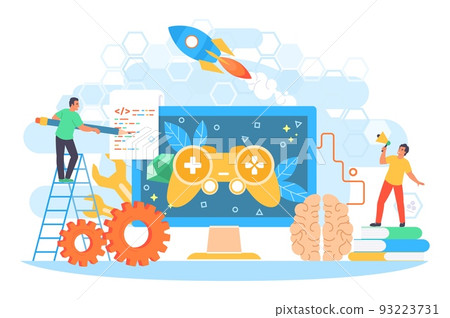 Game developer team working on digital design - Stock Illustration ...