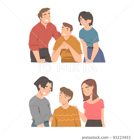 Friends trying to comfort and encourage their... - Stock Illustration ...