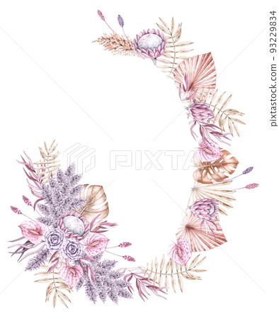 Watercolor tropical boho frames made of flowers - Stock Illustration [93229834] - PIXTA