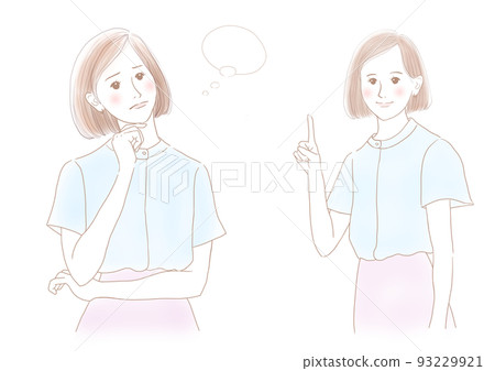 Thinking woman and number one pose woman set - Stock Illustration ...
