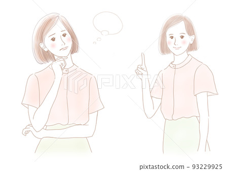 Thinking woman and number one pose woman set - Stock Illustration ...